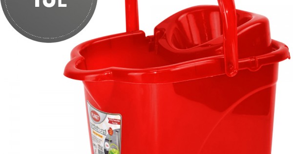 Plastic Mop Bucket With Wheels 15L Red