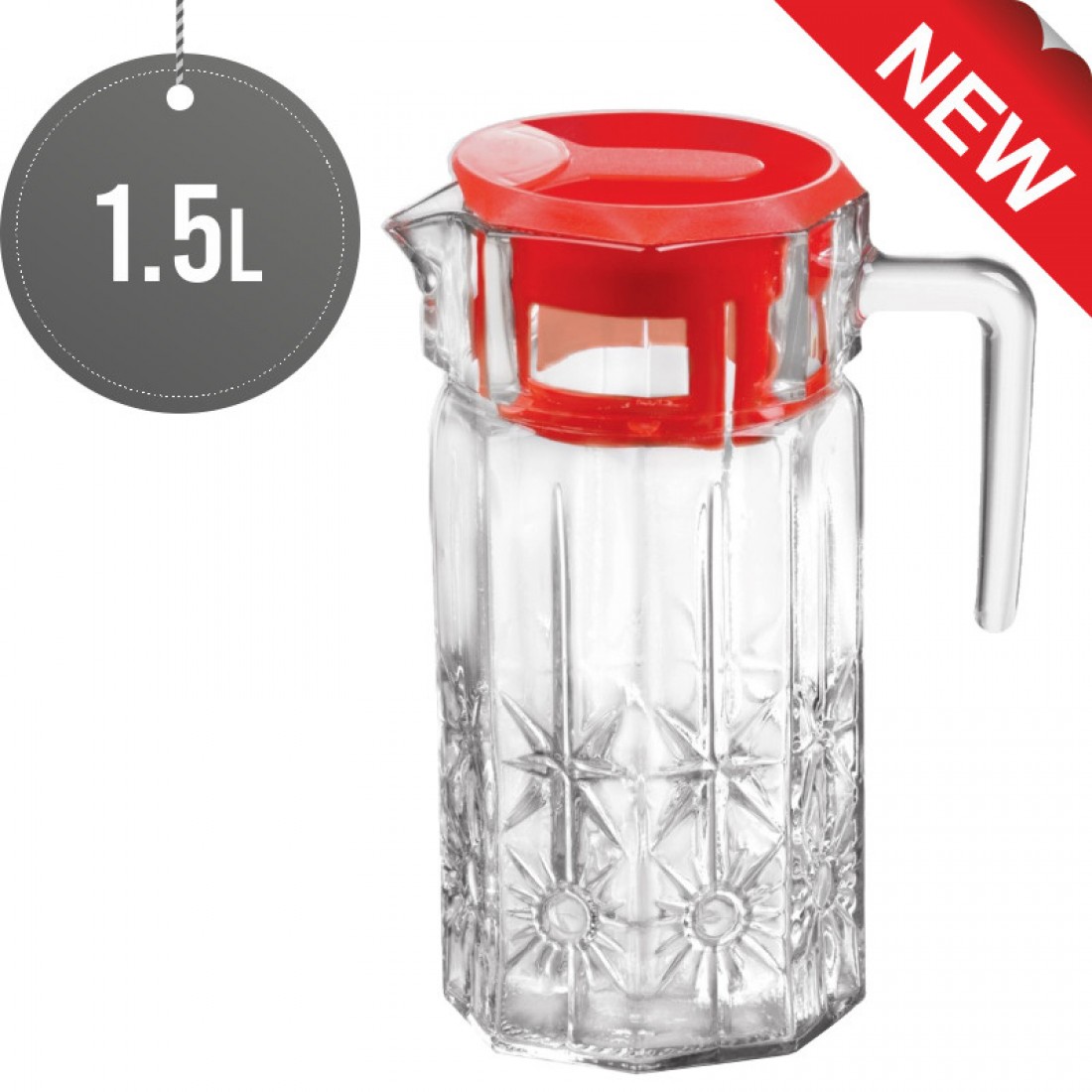 Glass Jug Carol Star Jug With Lid 1.5L