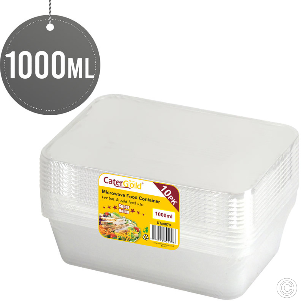 Microwave Plastic Food Containers 1000CC Takeaway Disposable 10 Pack ...