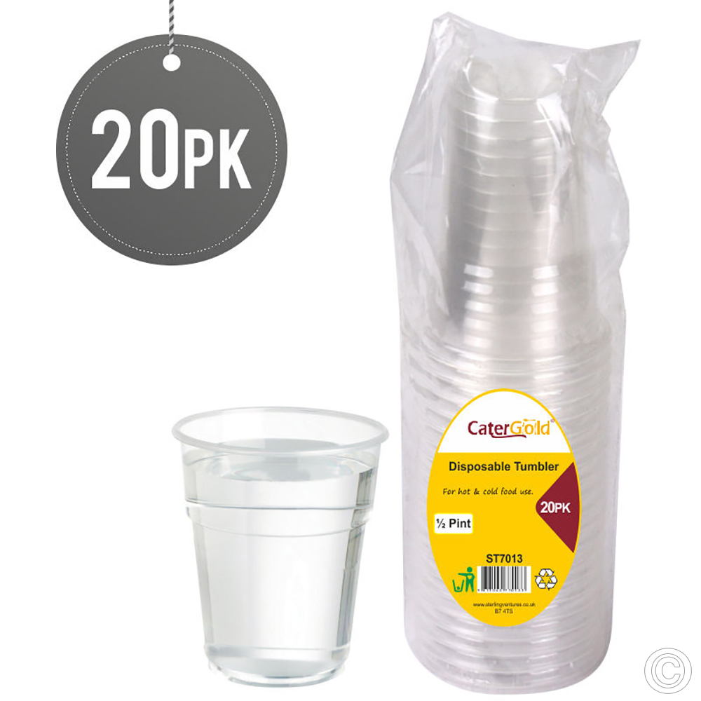 20 X Disposable Cups Clear Plastic Cups 0.5 Pint for Water Coolers ...